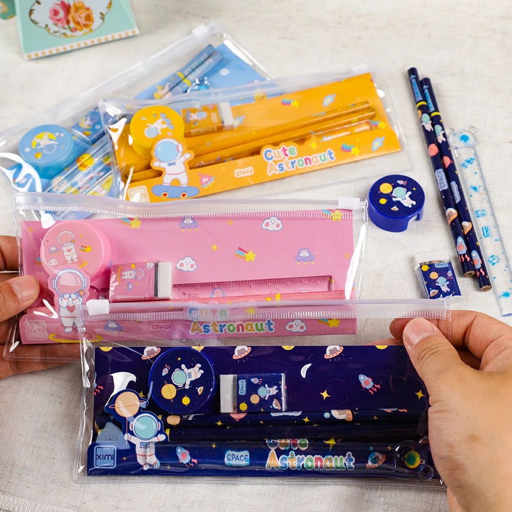 4-Sets-Outer-Space-Astronaut-Pencil-Eraser-Ruler-Stationery-Set-for ...