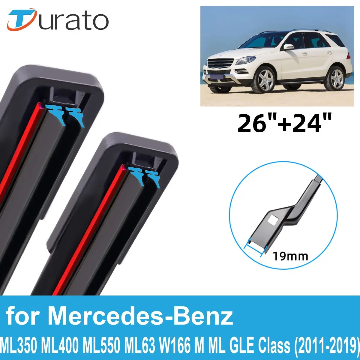 2PCS Car Wiper Blades for 2011-2019 Mercedes-Benz ML350 ML400 ML550 ...