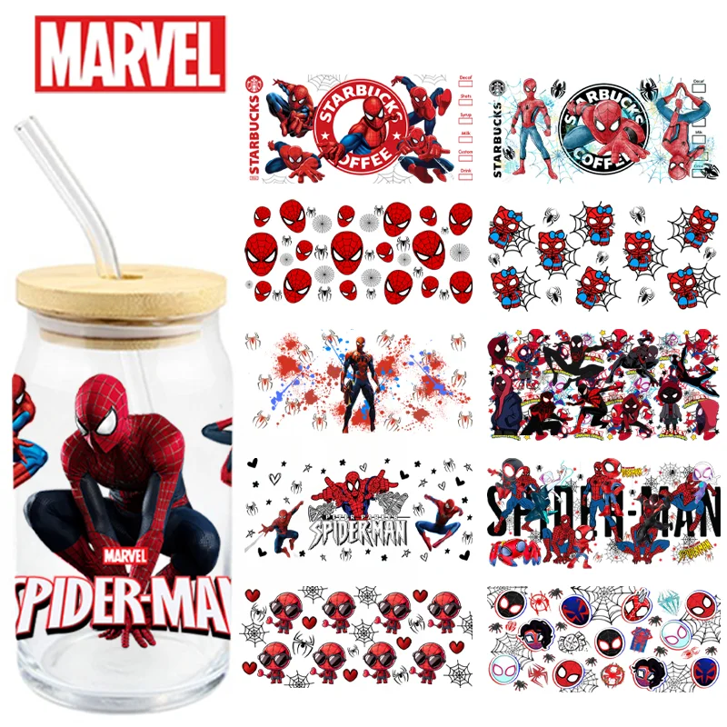 Marvel-Spiderman-Cup-Stickers-Superhero-UV-DTF-Waterproof-Transfers ...