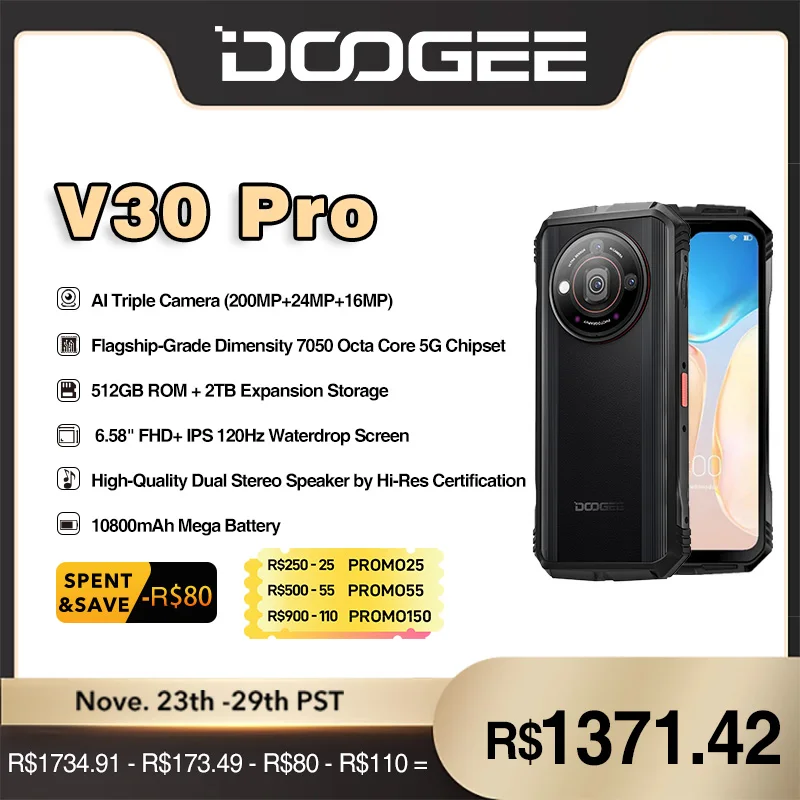 DOOGEE-V30-Pro-Smartphone-Robusto-C-mera-200MP-Dimens-o-7050-5G-Tela ...