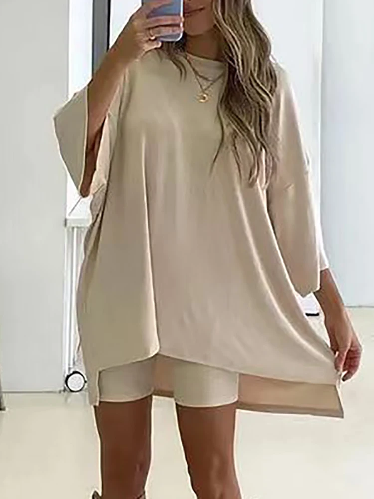 Women-Sportswear-Elastic-Waist-Shorts-Long-Top-Two-Pieces-Matching-Sets ...