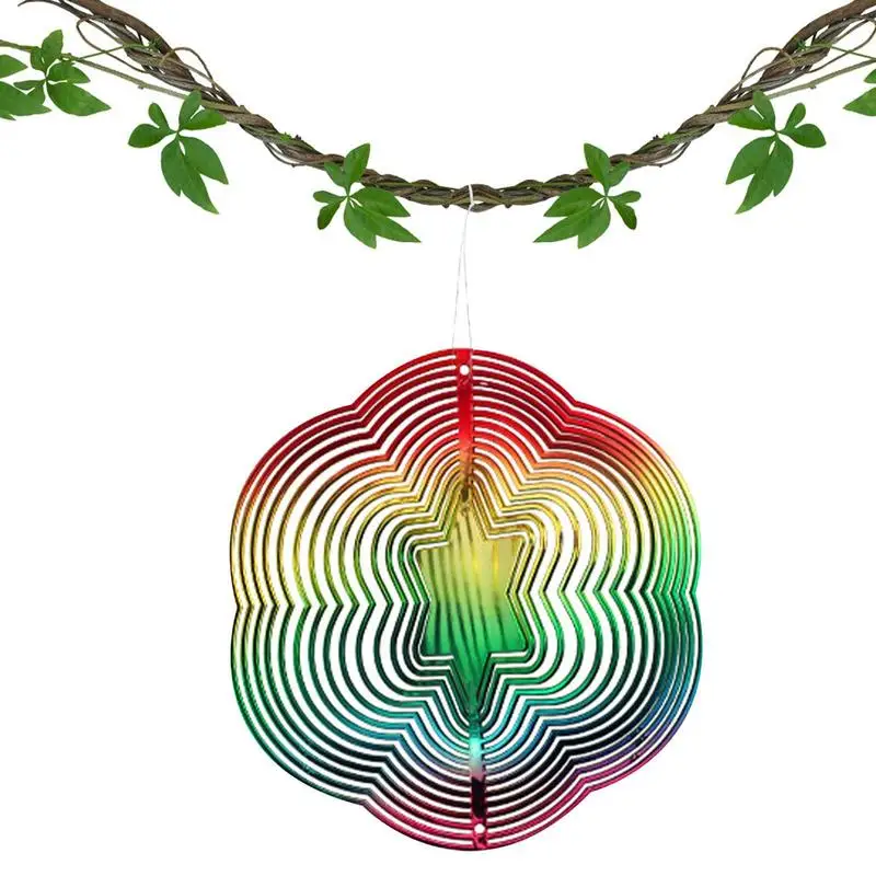 3D Rotating Wind Chimes Colorful Hexagon Spinner Bell Pendant For ...