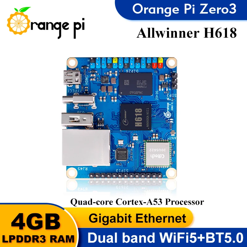 Orange Pi Zero 3 4GB Ram Single Board Computer Allwinner H618 Chip Wifi-BT5.0 LPDDR4 Gigabit ...