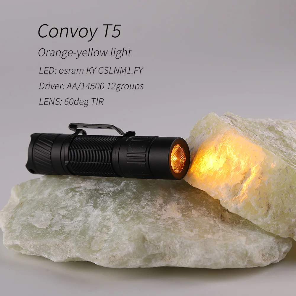 Black-Convoy-T5-flashlight-KY-CSLNM1-FY-orange-yellow-light-AA-14500 ...