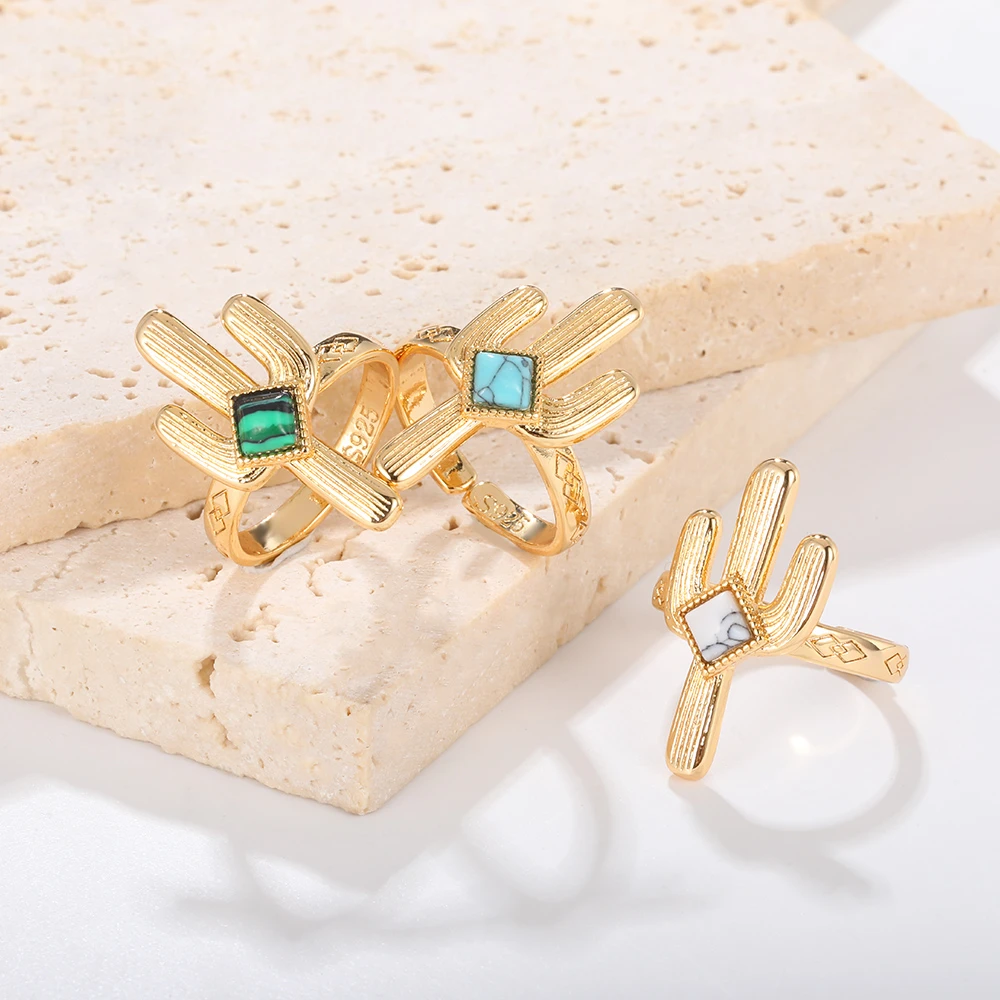 Natural Stone Rings Cactus Finger Ring Adjustable Circlet Bohemian ...