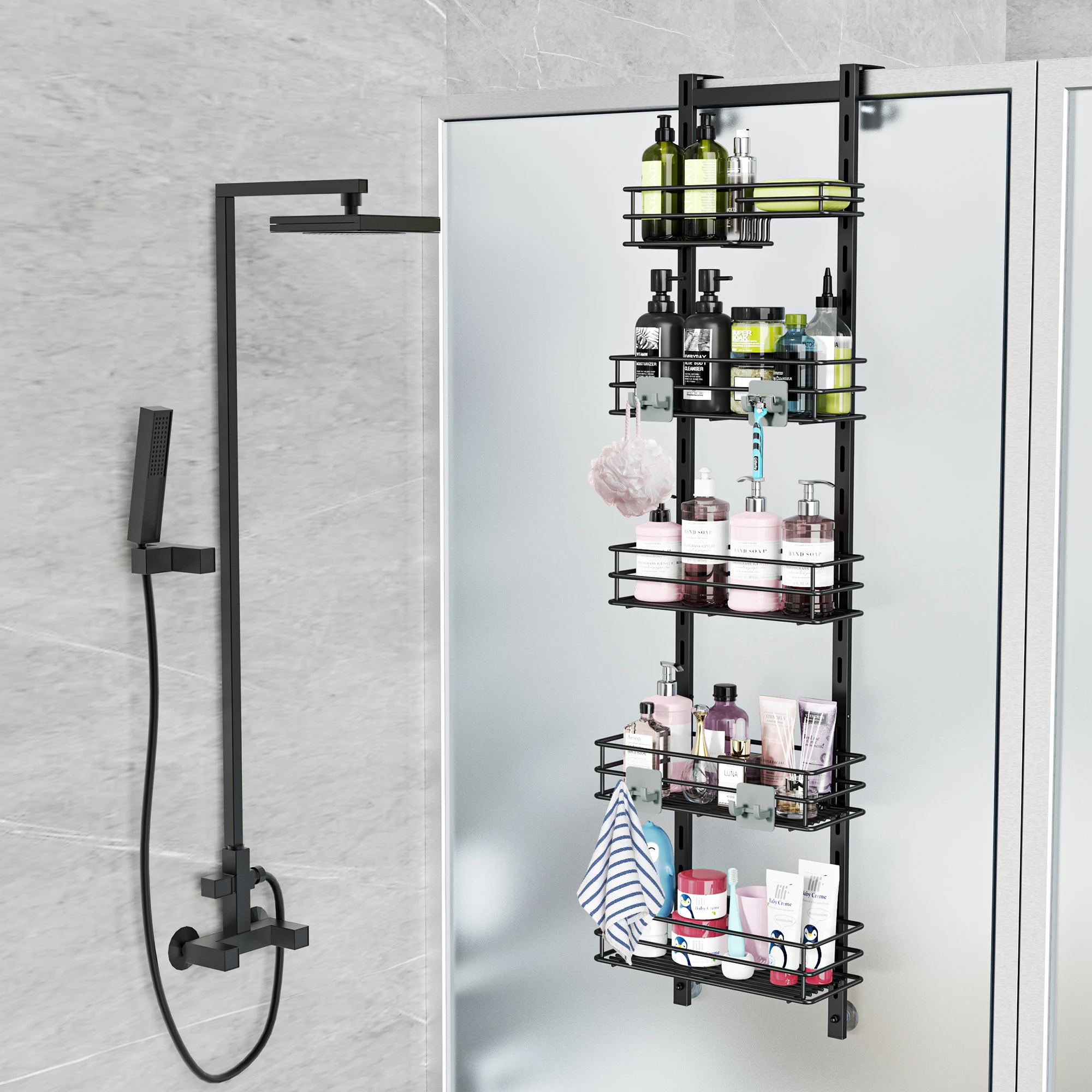 5-Layers-Hanging-Bathroom-Shelves-Over-The-Door-Adjustable-Bath ...