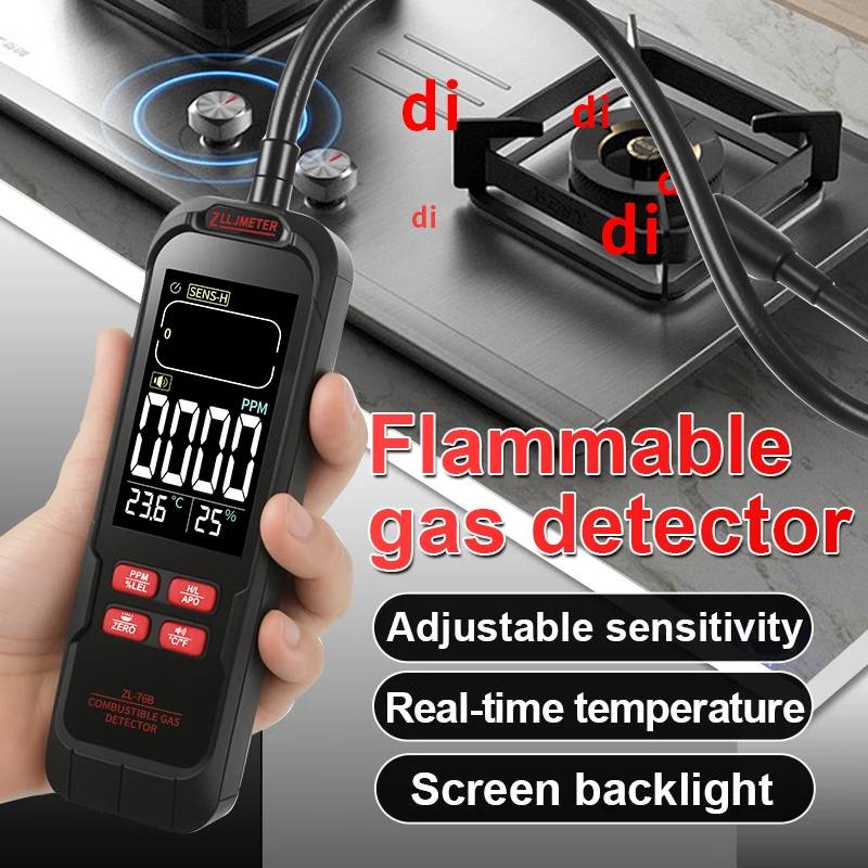 ZL76B Gas Leak Detector Buzzer Alert LCD Display Combustible Gas ...