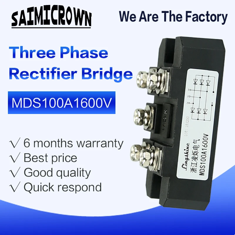 1Pc MDS100A-1600V Black Three-Phase Diode Bridge Rectifier 100A Amp ...