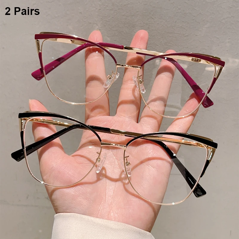 2 Pairs Oversized Cat Eye Glasses Women Chic Butterfly Shaped Blue ...