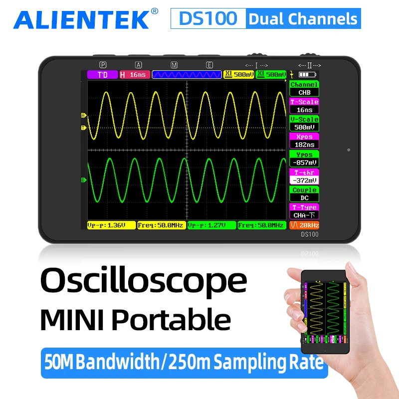 DS100-Digital-Oscilloscope-Mini-Handheld-Oscilloscope-50M-Bandwidth ...
