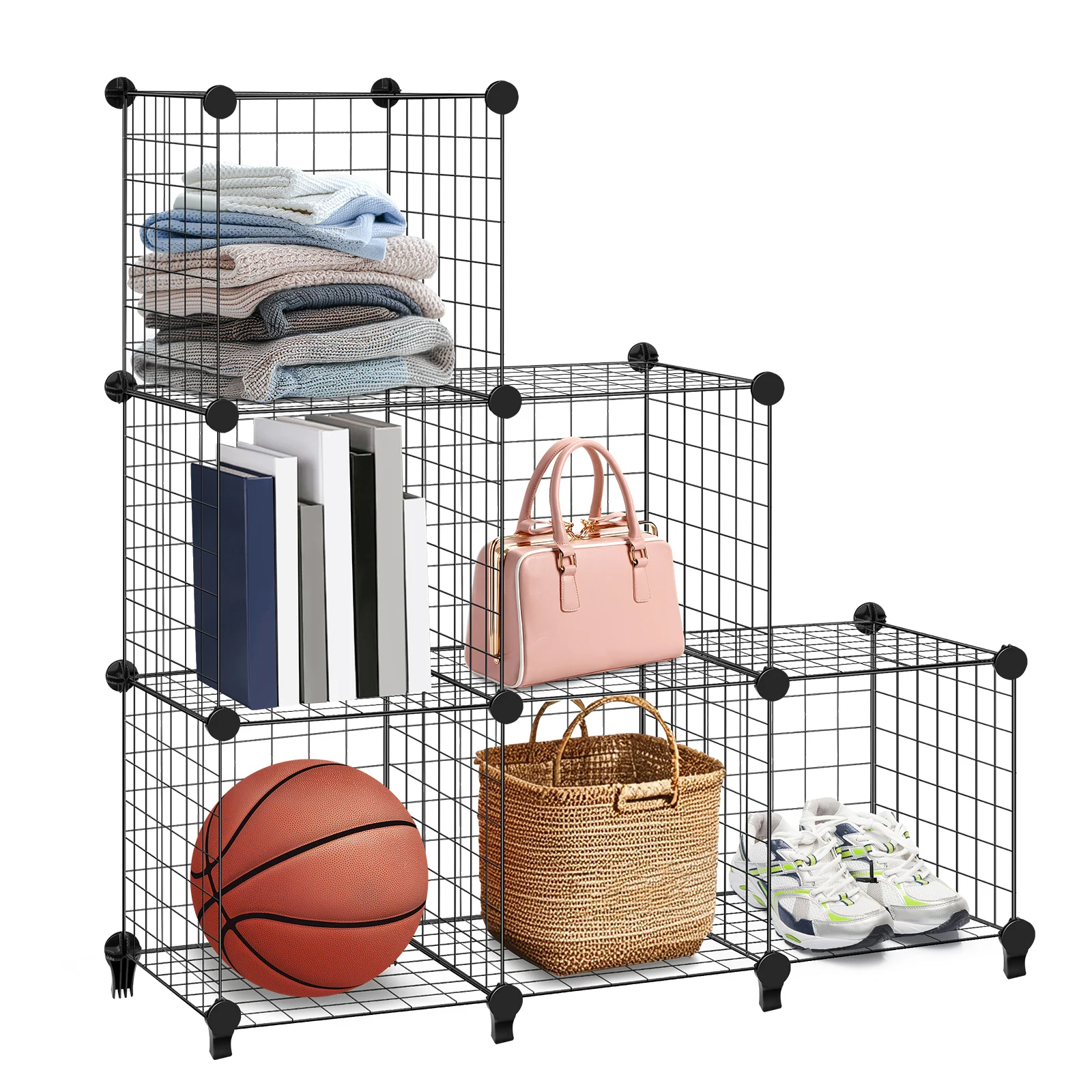 6 Cube Wire Cube Shelving Rack Organizer Bookshelf Storage Metal Black ...