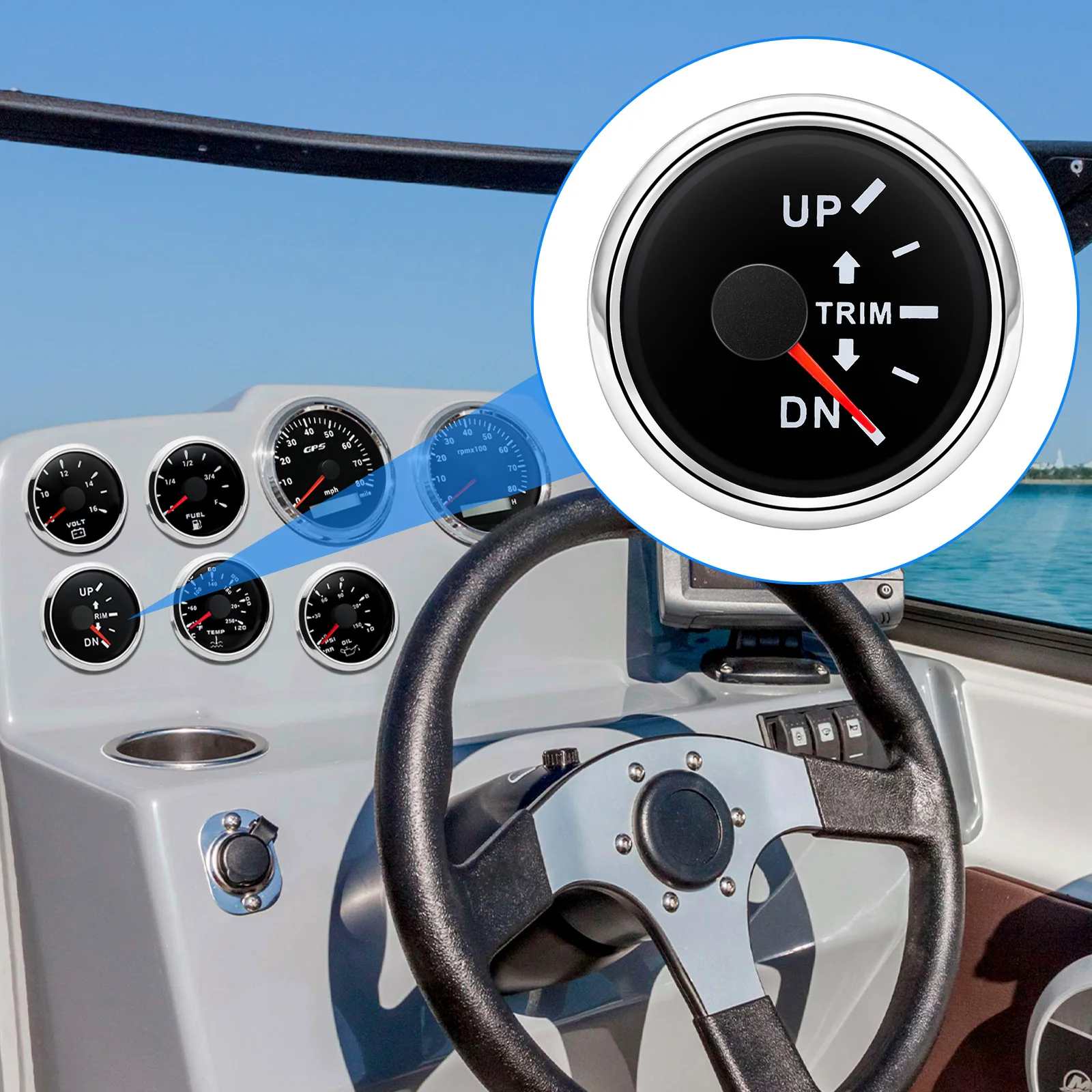 7 Colors Backlight 52MM Trim Gauge Marine Trim Tilt Indicator ...