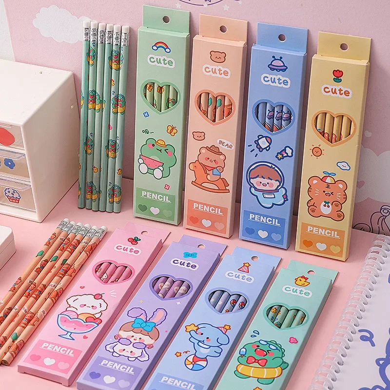 6Pcs-Pack-Cute-Cartoon-HB-Standard-Wooden-Pencil-Kawaii-Student ...