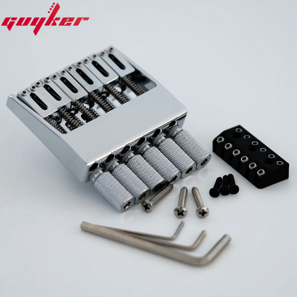 New GUYKER Black/Chrome/Gold 6 String Bridge Tailpiece for Headless ...