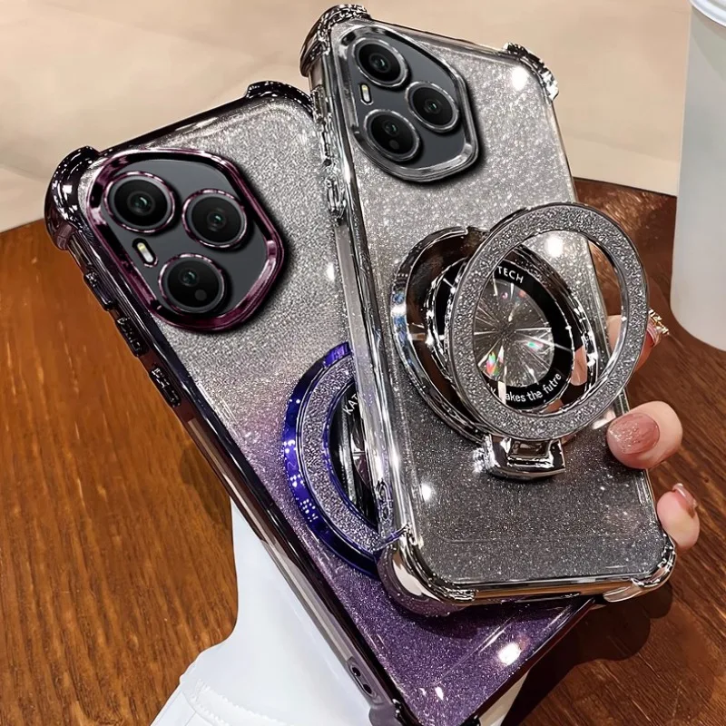 Luxury Glitter Bracket Case - Sparkling Soft Cover for Honor100Pro (Purple)