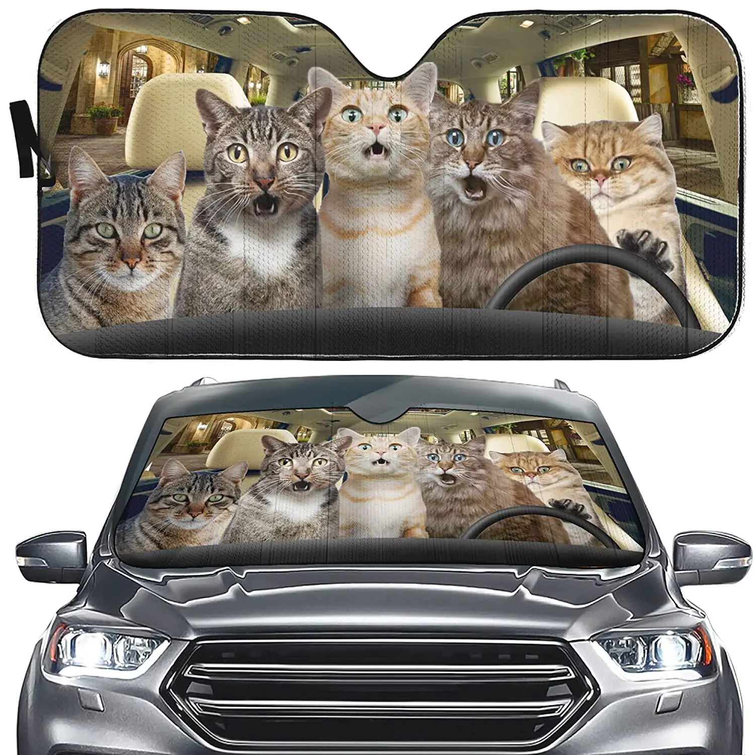 YOSA-Car-Sun-Shade-Windshield-Bengal-Cat-Driver-Shocked-Funny-Cat-Car ...