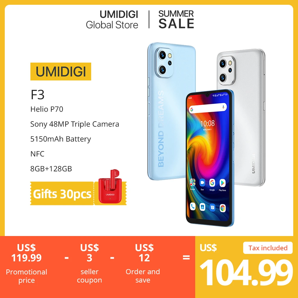 UMIDIGI F3 Phone, Android 11 Smartphone, Helio P70, 8GB 128GB, NFC 6.7" Display 48MP AI Triple ...