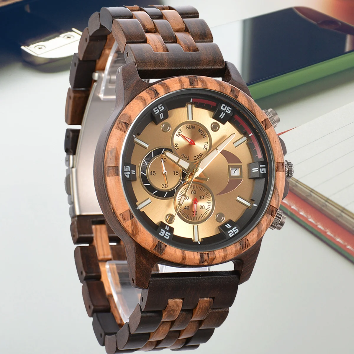 Men-Wood-Wrist-Watch-Fashion-Quartz-Wriwatches-Timepieces-Chronograph ...