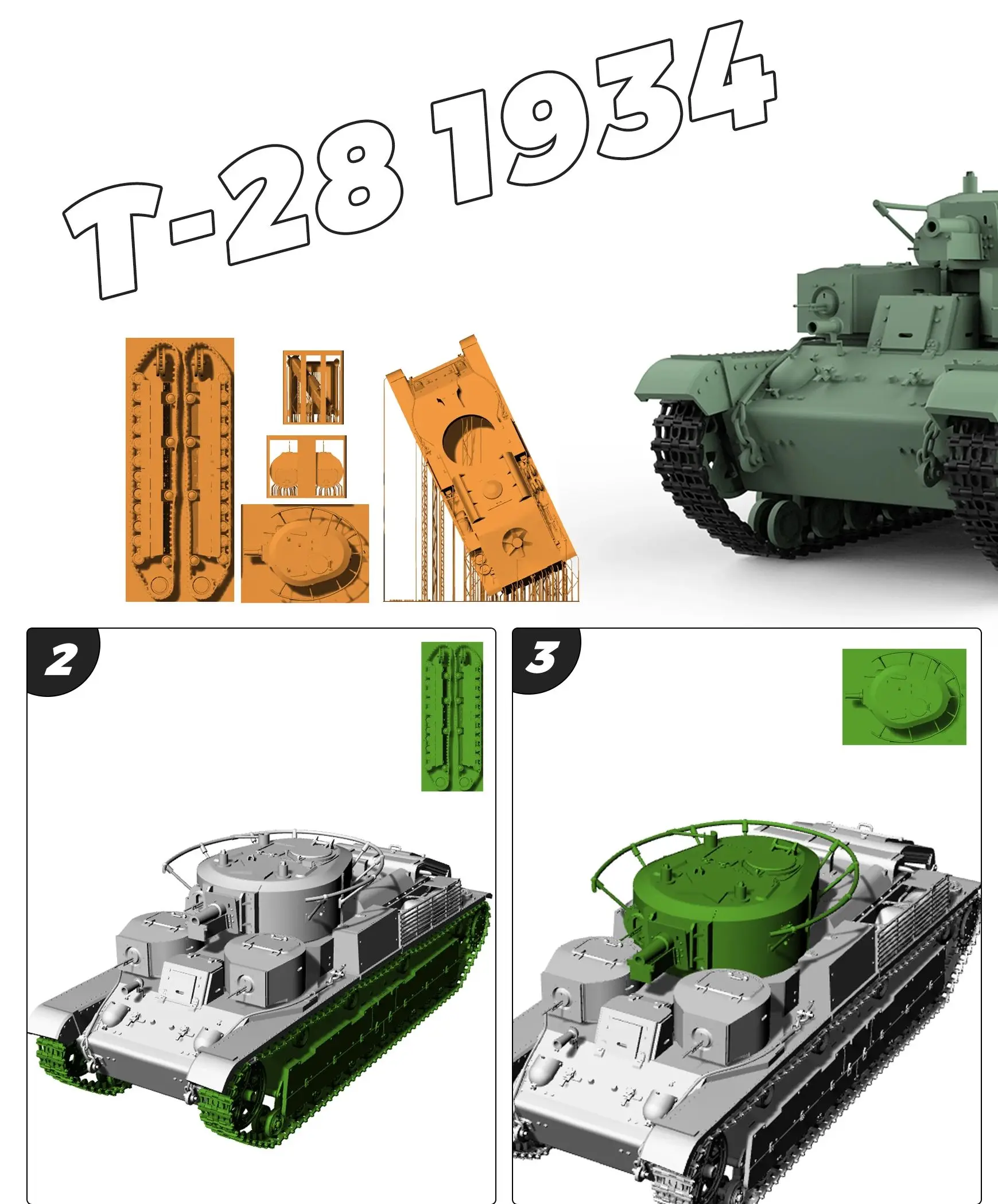 Soviet T-28 1934 Medium Tank SSMODEL SS582 1/48 1/64 S Scale Military ...