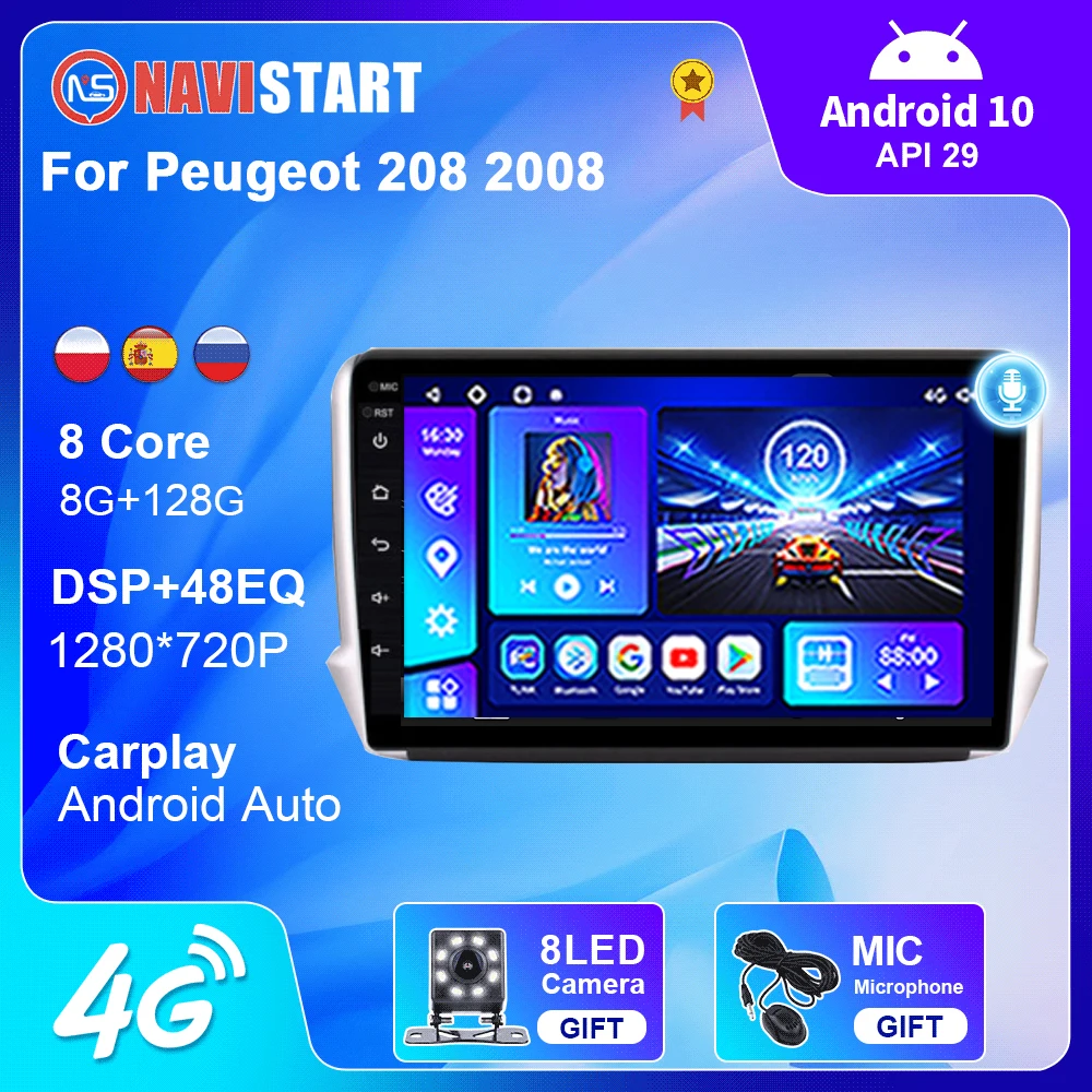 10 NAVISTART Android Som Do Carro para Peugeot 2008 208 2012 2018 Multimedia DVD Estéreo Jogador ...