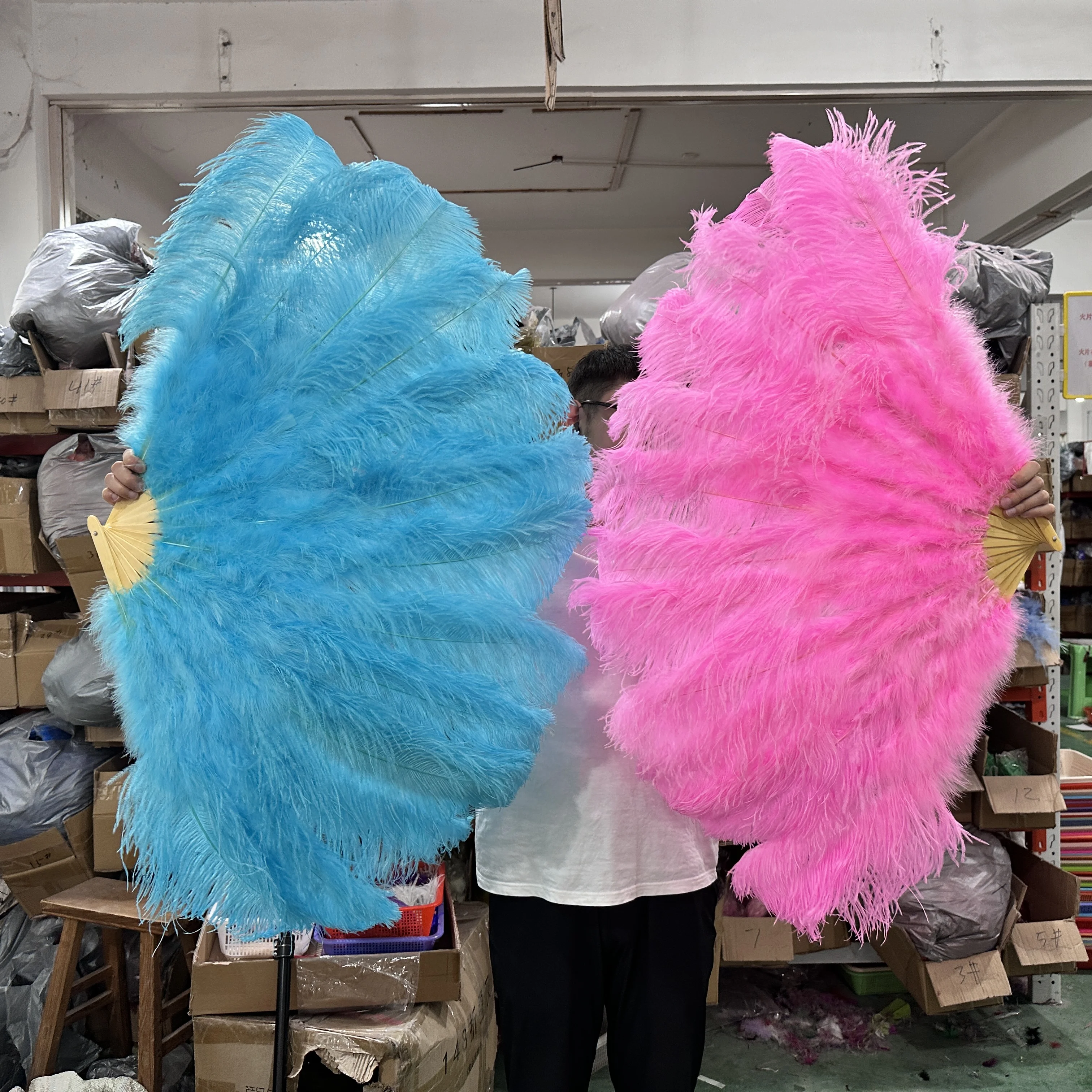 1-2PCS-Sky-Blue-Fluffy-Feather-Fan-Pink-Real-Ostrich-Feather-Wedding ...