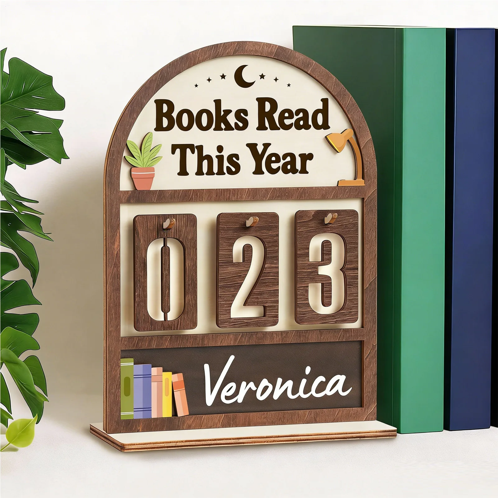 Book Tracker Sign Wooden Bookshelf Decoration Books Read Tracker for ...