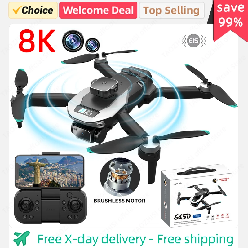 Dron S150 con cámara Dual 8K HD, cuadricóptero plegable con Motor sin escobillas, evitación de ...