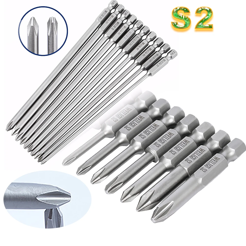 1pcs 1/4" Hex Head S2 Magnetic Phillips Screwdriver Bits Long 50/75/100 ...