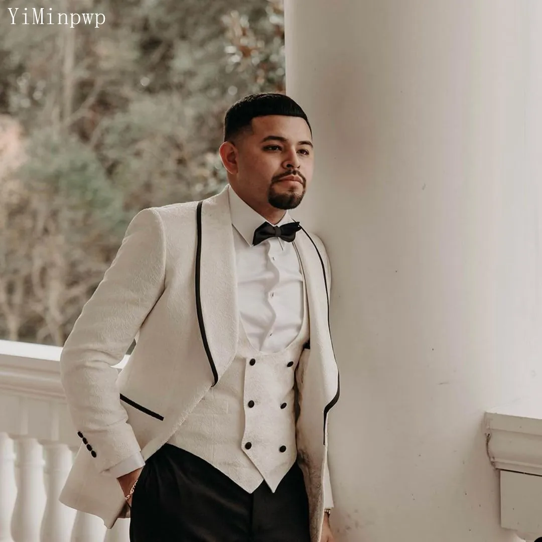 Bespoke-Ivory-Wedding-Suits-for-Men-Shawl-Lapel-One-Button-Blazer ...