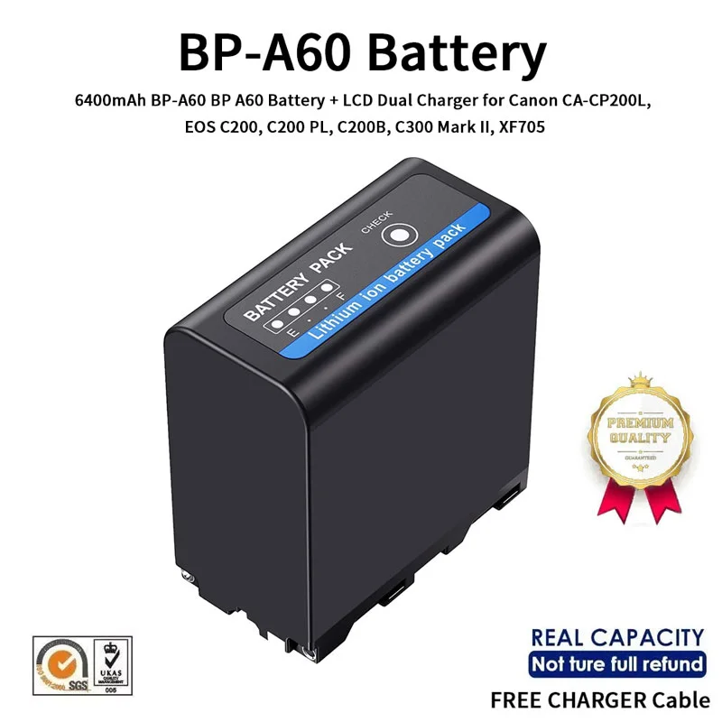 6400mah Bp-a60 Bp A60 Battery + Lcd Dual Charger For Canon Ca-cp200l ...