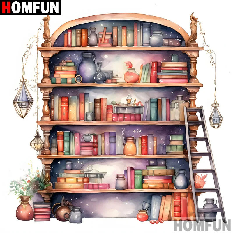 HOMFUN-Paint-With-Diamond-Embroidery-Scenery-Bookcase-Diamond-Painting ...