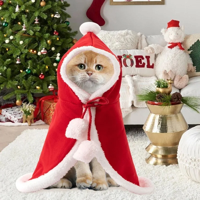 Cat Christmas Costume Santa Cosplay Funny Transformed Cat Dog Pet Xmas ...