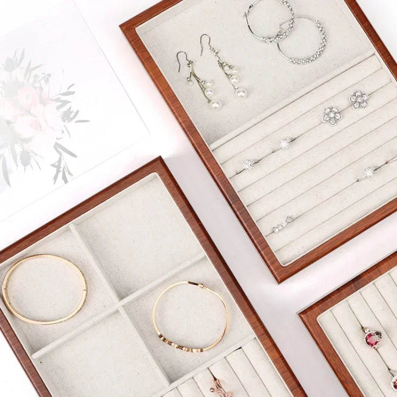 Linen-jewelry-tray-wood-grain-ring-bracelet-jewelry-display-panel ...