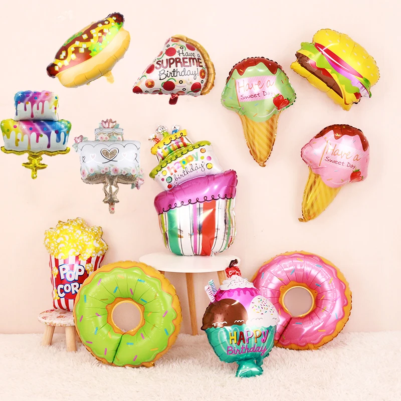 Donut Globos Foil Balloon Fruit Ice Pizza Cream Helium Balloon Birthday ...