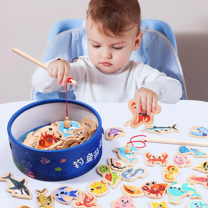 Wooden-Magnetic-Fishing-Toys-for-Children-Marine-Life-Cognition-Fish ...