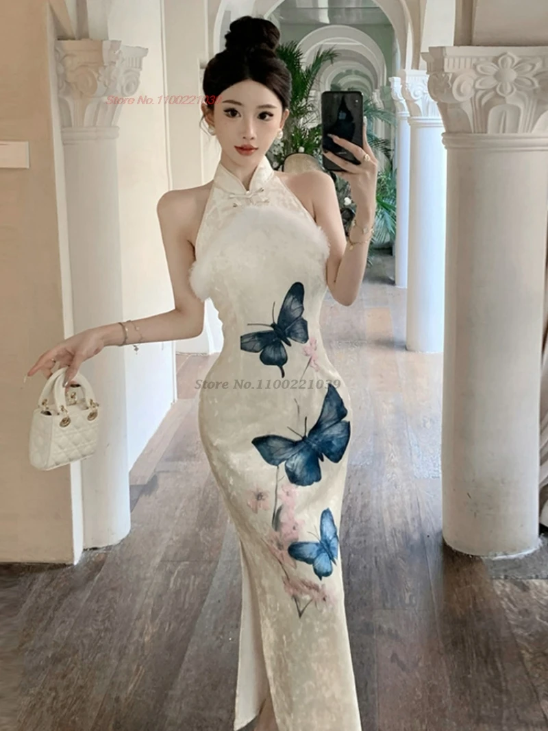 2024-chinese-sexy-qipao-butterfly-print-sleeveless-qipao-evening-dress-sexy-off-shoulder ...