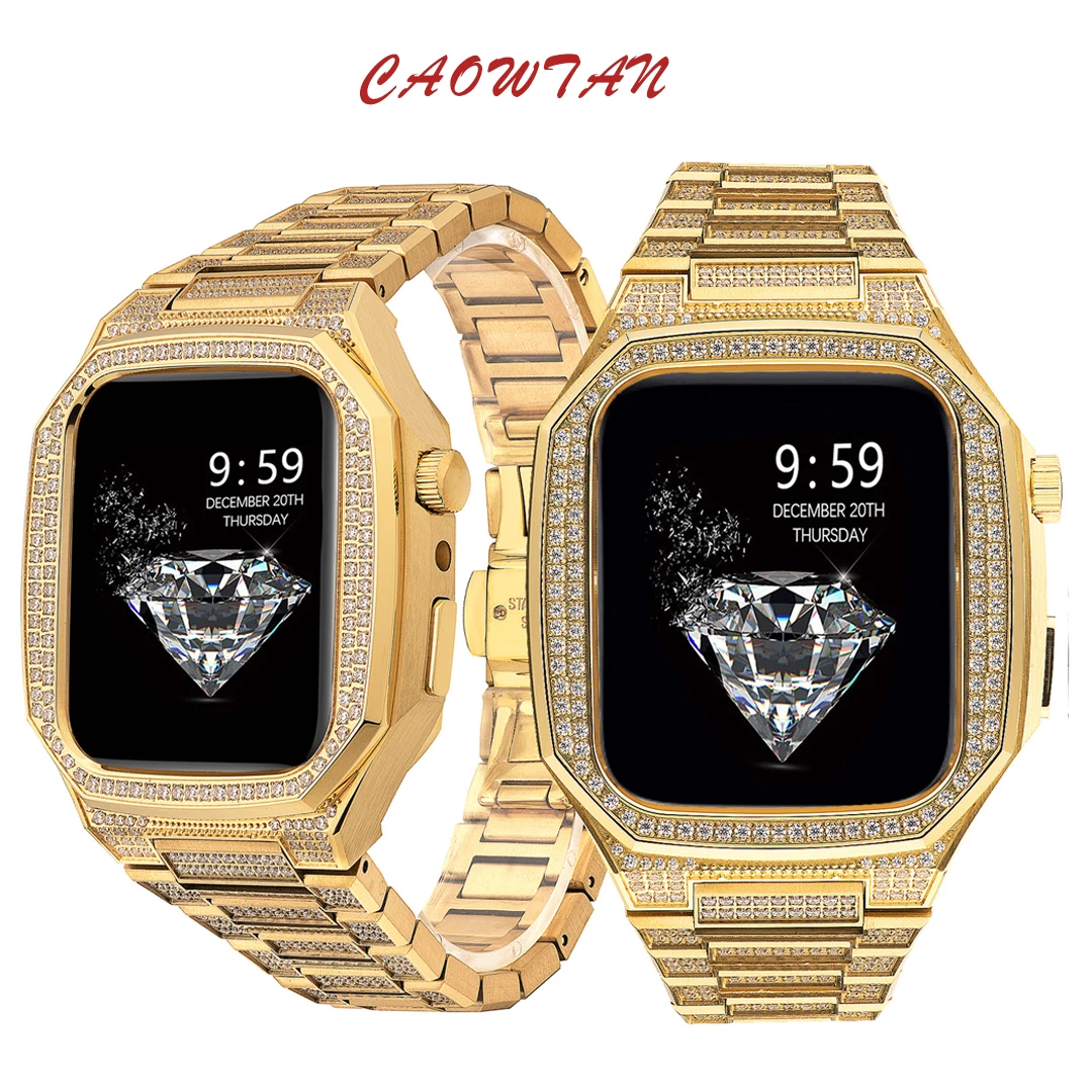 Luxury Metal Diamond Case for Apple Watch Band 7 8 45mm Mod ...
