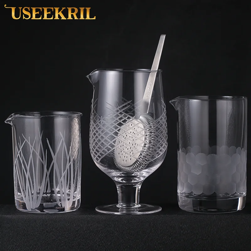 Multiple Styles Cocktail Mixing Glass Carved Pattern Bartender Beaker ...