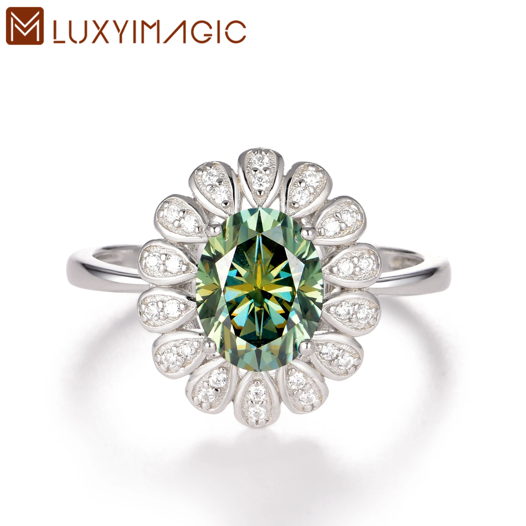 Luxyimagic 2ct Cyan Oval Cut Moissanite Engagement Rings for Women 925 Sterling Silver for Party ...