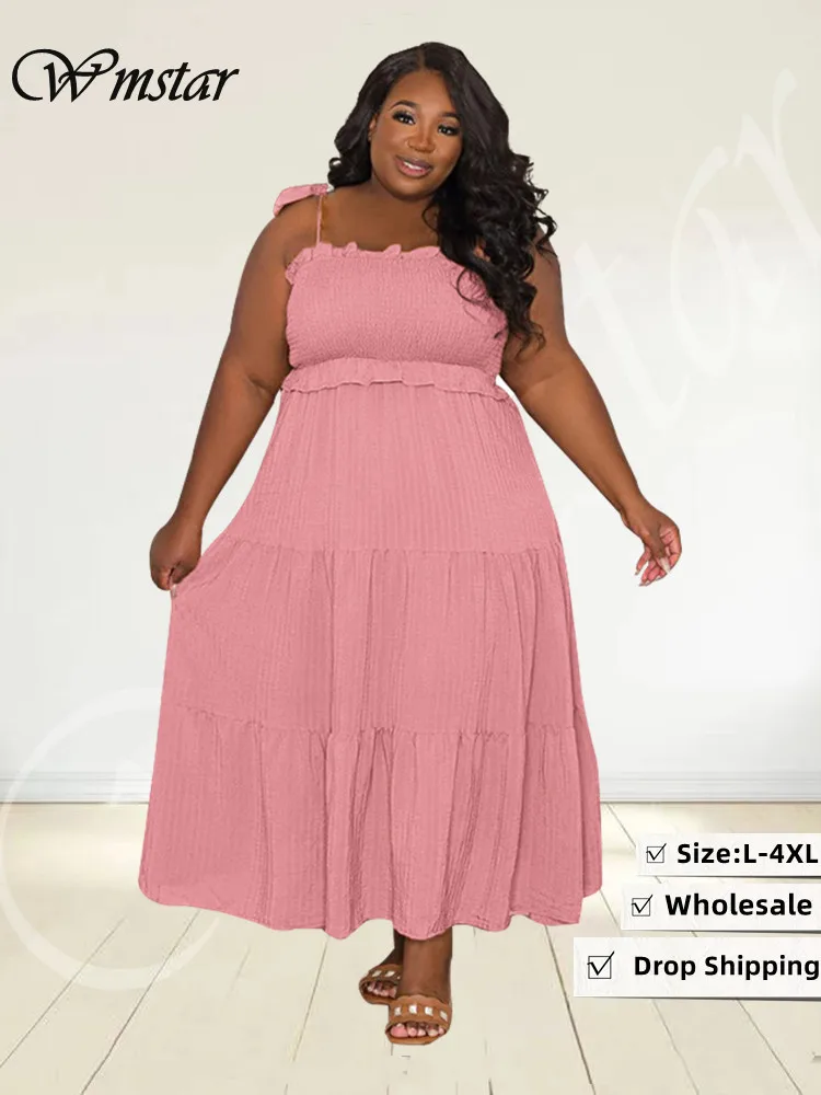 Wmstar Plus Size Dresses 4xl Sweet Women Sexy Solid Bandage Slip Big