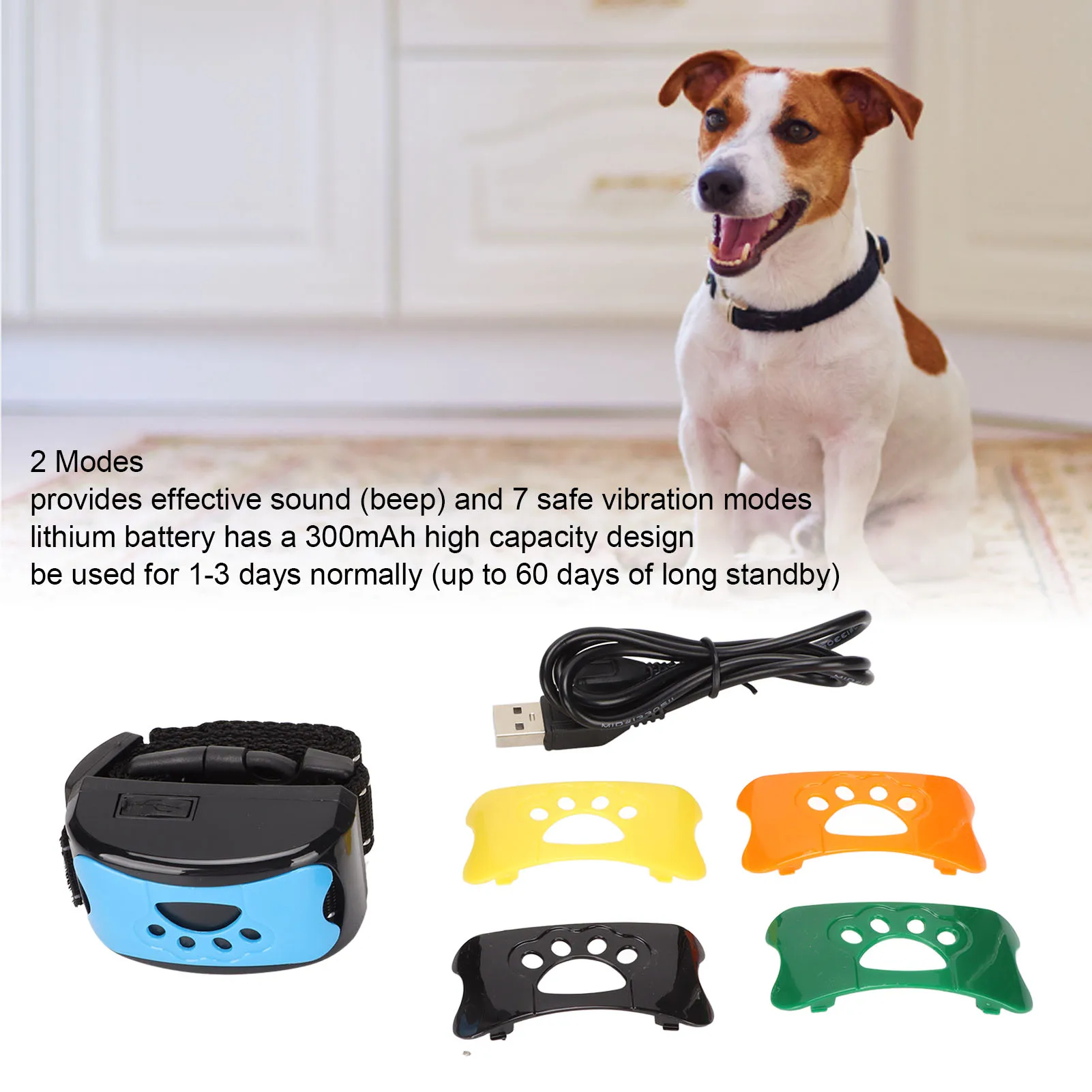Dog Bark Collar 2 Modes Rechargeable Waterproof Auto Lock Humanized ...