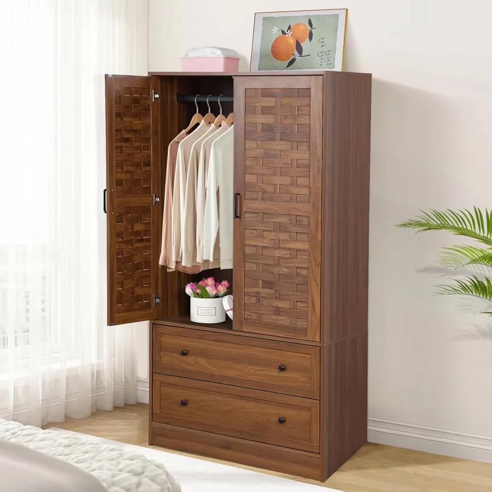 Armoire-Wardrobe-Closet-with-2-Woven-Doors-Wardrobe-Cabinet-with-2 ...