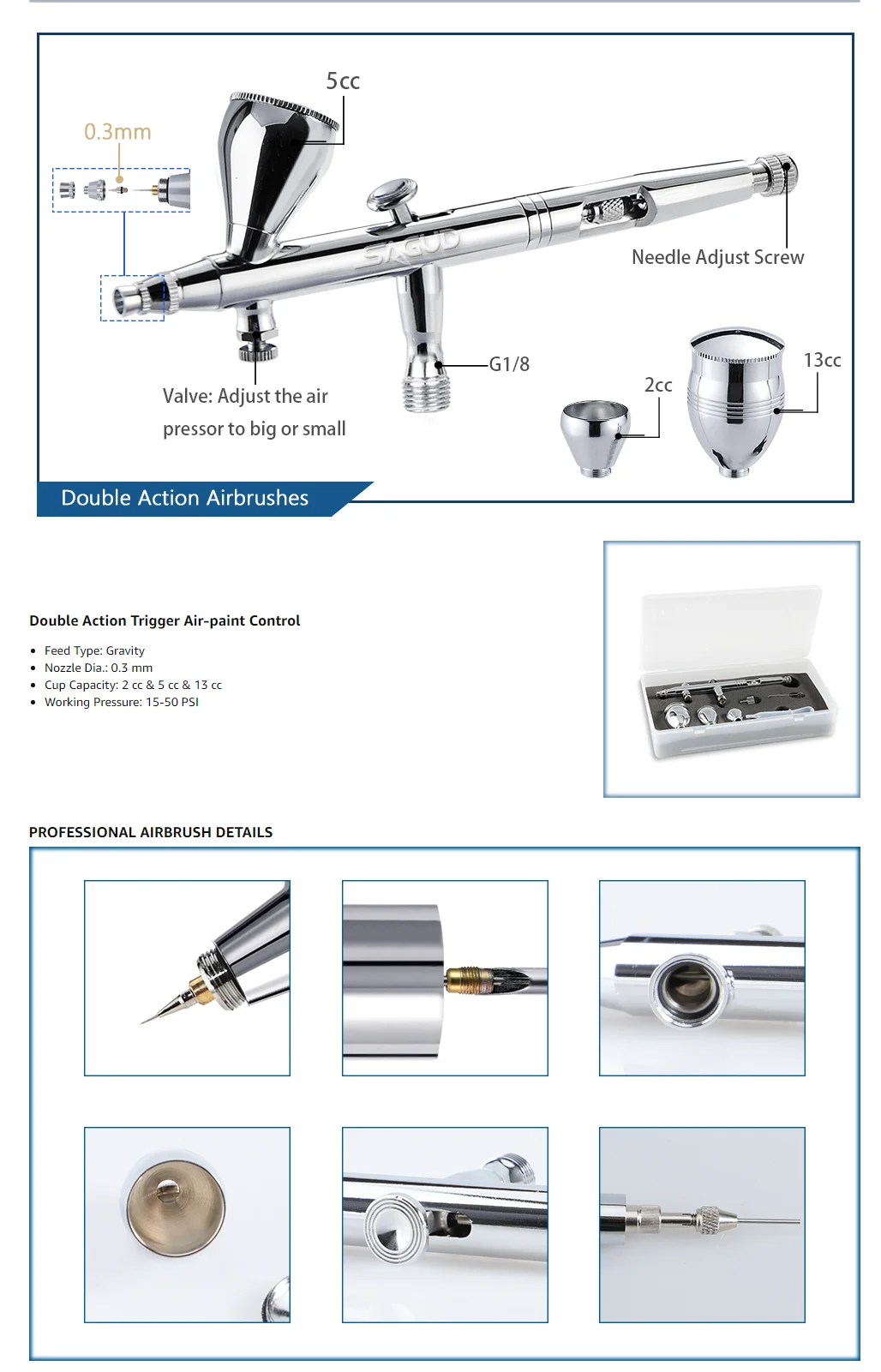 Silver Airbrush For Modeling Dual Action Airbrush Kit With 2 Large ...