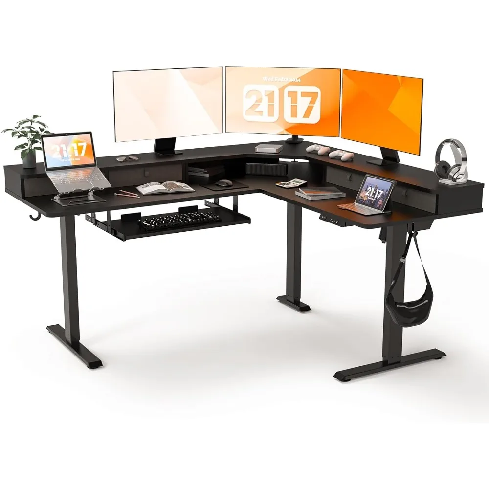 L Shaped Standing Desk with USB Charging Port & 4 Drawers,63 x 55 inch ...