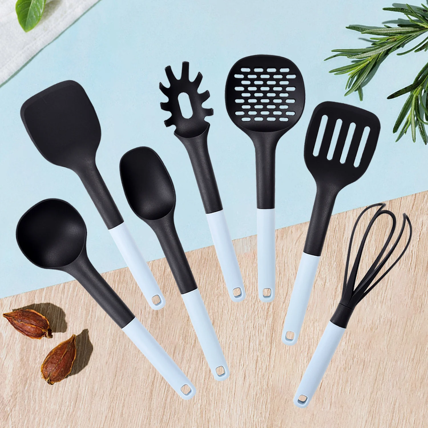 7-Piece Silicone Kitchen Utensil Set Non-Stick Cooking Tools with Heat ...