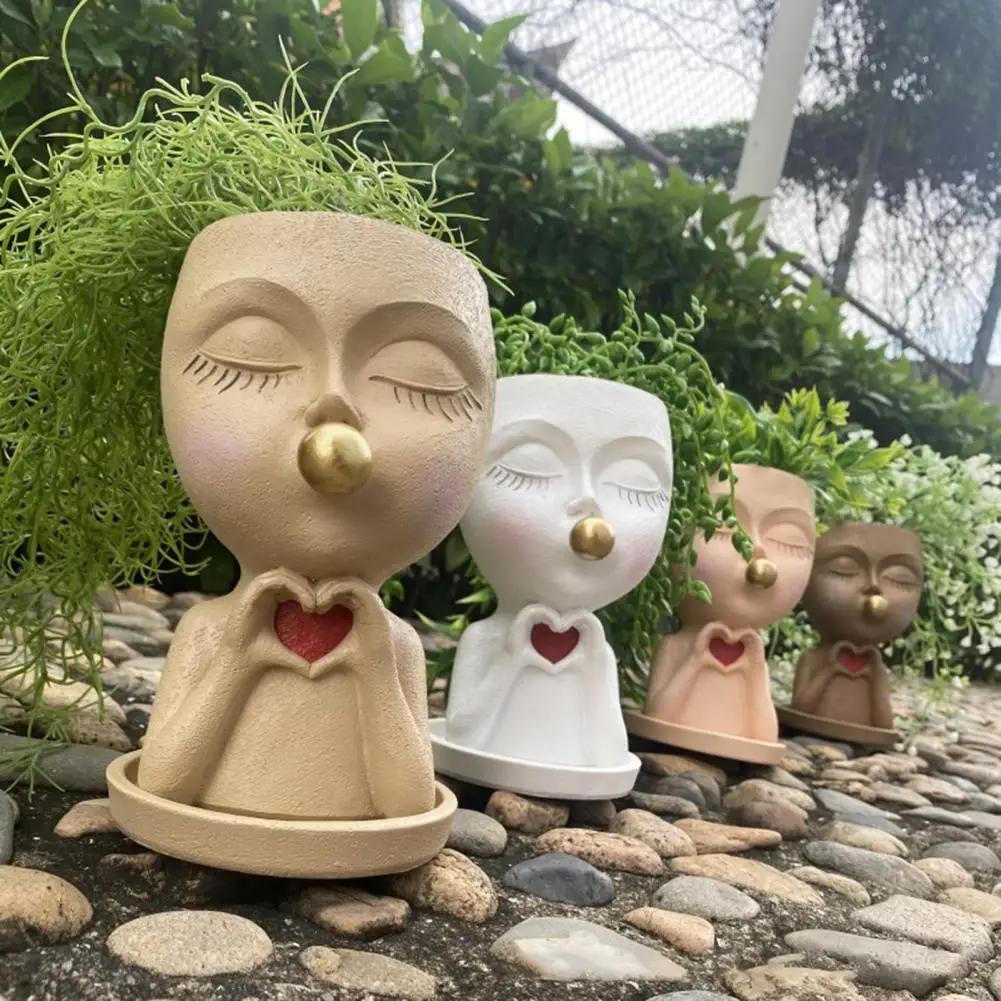 Resin-Flower-Pot-Blowing-Bubble-Girls-Head-Planter-Pot-for-Indoor ...