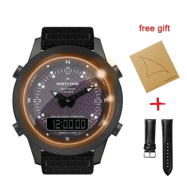 NORTH EDGE-Reloj Solar Digital para hombre, cronómetro de cuenta regresiva de brújula ...