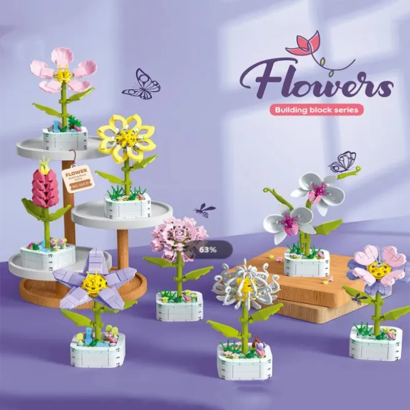 Plant Potted Building Blocks Peach Azalea Bouquet Creative Desktop ...