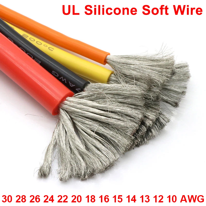 1m/5m Heat-resistant Cable 30 28 26 24 22 20 18 16 15 14 13 12 10 Awg Ultra Soft Silicone Wire ...
