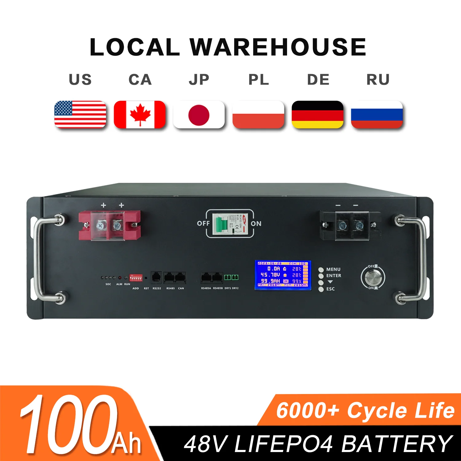 New 48V 100Ah LiFePo4 Battery Pack 51.2V 5kw Lithium Iron Phosphate Batteries 16S 100A Built-in ...